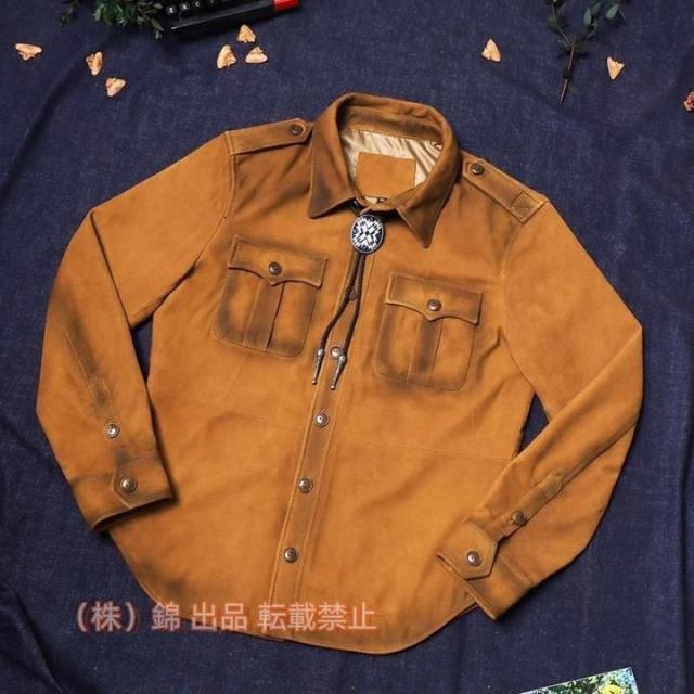 》アメリカンレトロスエードファーストレイヤーシープスキンシャツスエードメンズ本革ジャケットダメージ株式会社錦加工シャツジャケット《