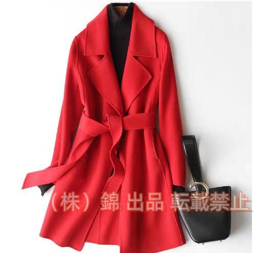 上品ハーフコート　ウール100% リバーコート　ダブルフェイスコート　一枚仕立て　レッド ブラウン株式会社錦　S?XＬ　上品　大人
