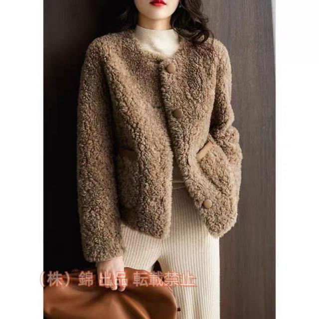 暖かノーカラージャケット　ボアジャケット　防寒　長袖　ブラウン　株式会社錦 大きいサイズ有り　ＳからＸＸＬ通勤通学20代30代40代50代60代