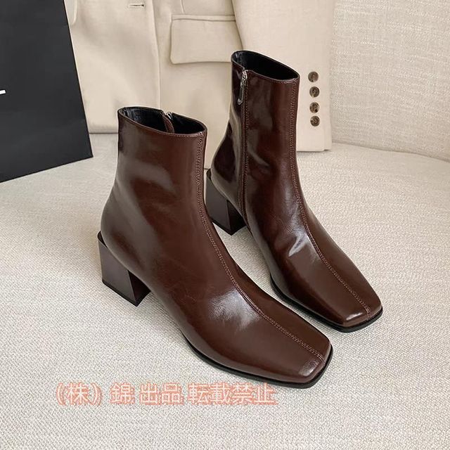 ショートブーツ レディース 本革 ブーツ ショート 歩きやすい 足が痛くならない 黒 ブラック 大きいサイズ 春秋冬 ショート錦 チャンキーヒール ブーティー