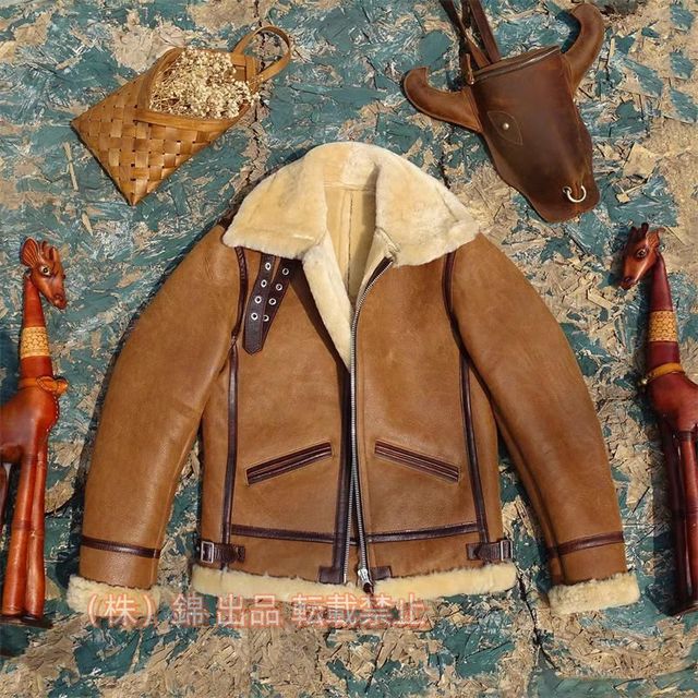 3 ムートン フライトジャケット ブラウン ボマー ボンバー イタリアンレザー ラム 株式会社錦羊革