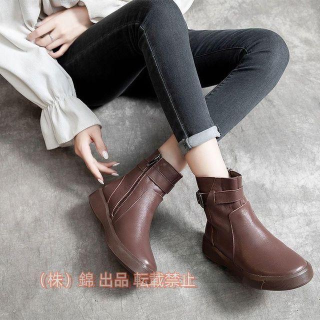 レディースショートブーツぺたんこアンクルブーツ春秋冬防寒滑り止め錦おしゃれエンジニアブーツブーツ本革美脚歩きやすいブーツおしゃれブーツ