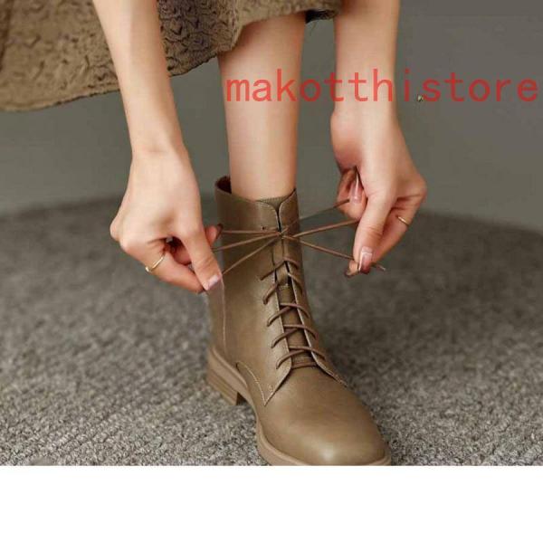ブーツレディース疲れない靴レースアップショートブーツ編み上げブーツ