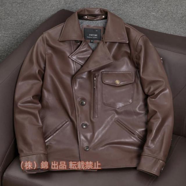 レザージャケット カーフスキン 本革 革ジャン メンズファッション ライダース  株式会社錦 カウハイド アメカジ レザーコート S?4XL