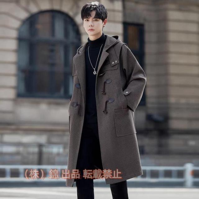 コートダッフルコートメンズスプリングコートロングコートスクールコート男子ロング丈無地アウター大きいサイズ株式会社錦通勤通学学生カジュアル冬コート