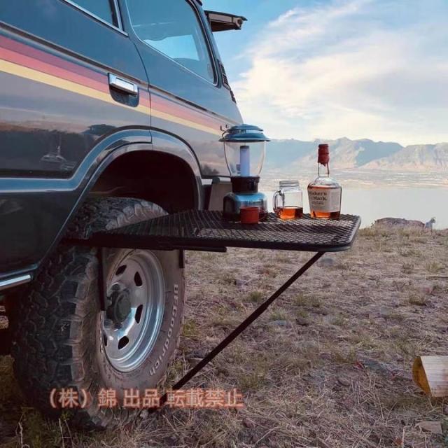 タイヤテーブル　メッシュ　テーブル キャンプ株式会社錦 　車両整備　取り付け簡単　折り畳み式　テールゲート　キャンプ　車旅行