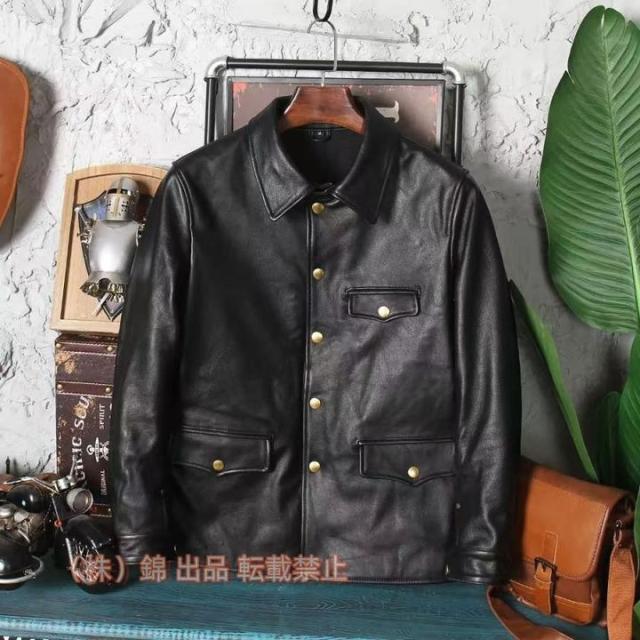 茶芯 復刻50's ドライビングコート レザージャケット サイズ選択可 株式会社錦 カーコート ブレーキマン オイルワックスレザー 馬革