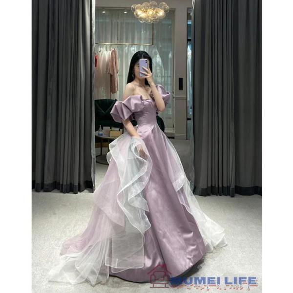 カラードレス 多WAY 付け袖 オーバースカート ロングドレス 花嫁