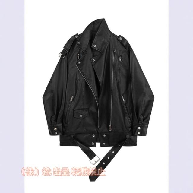 ダブル ライダース レザージャケット オーバーサイズ 長袖 レディース 非対称ジッパー アウター ミドル丈株式会社錦 クール モト ダブルカラー 秋