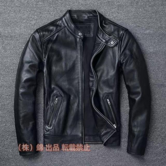 ライダースジャケット メンズ トレンド 革ジャン 本革 ジャケット 皮ジャン バイク牛革  株式会社錦 スタンド襟 ブルゾン B系バイカー
