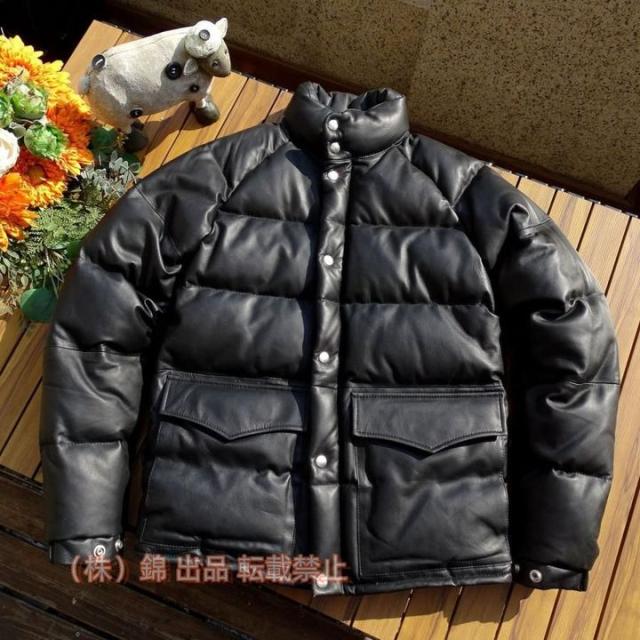 新入荷☆防寒良品☆レザーダウンジャケット株式会社錦 イタリアンレザー ダウンジャケット牛革 ブラック