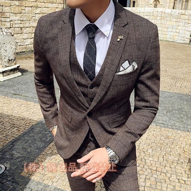 ビジネススーツ チェック柄スーツ メンズ スリーピーススーツ リクルートスーツ 二次会 スタイリッシュスーツ株式会社錦 卒業式 就職活動