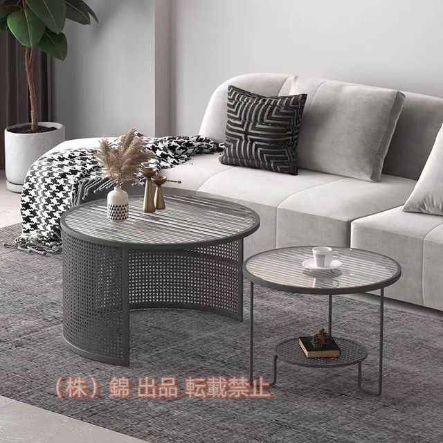 ラタンコーヒーテーブル ネストテーブル トレイトップコーヒーテーブルウィッカーコーヒーテーブル丸 ローテーブルセンターテーブル手織りラタントップヘアピン
