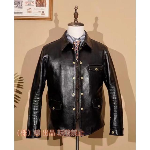 1.3mmホースハイド 30's ワークコート レザージャケット ブラック カーコート ブレーキマン ベジタブルタンニンなめし 株式会社錦馬革