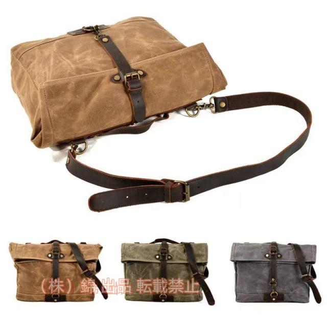 メッセンジャーバッグ 防水 メンズ ショルダー サイドバッグ レトロ バイク ワックス キャンバス 株式会社錦レザー 旅行 バックパック