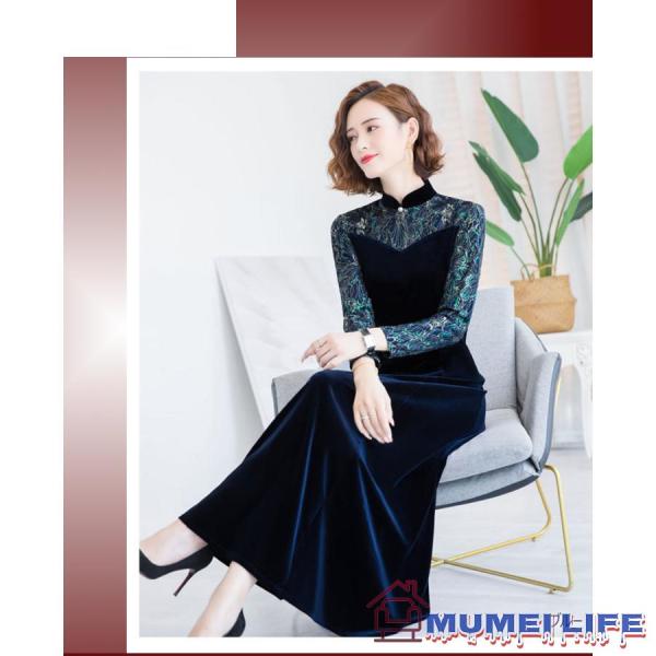 ベロア チャイナ風 結婚式ワンピース フォーマルドレス お食事会 両親