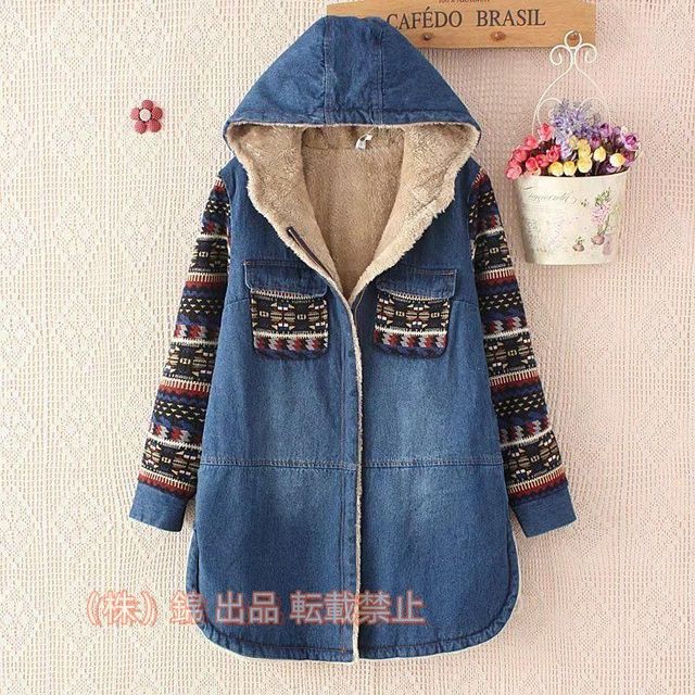 レディース ジージャン デニムコート ボアジャケット 株式会社錦 ランチコートGジャン 裏起毛 ポケット 厚手 オシャレ ふわふわあったか　大人カジュアル
