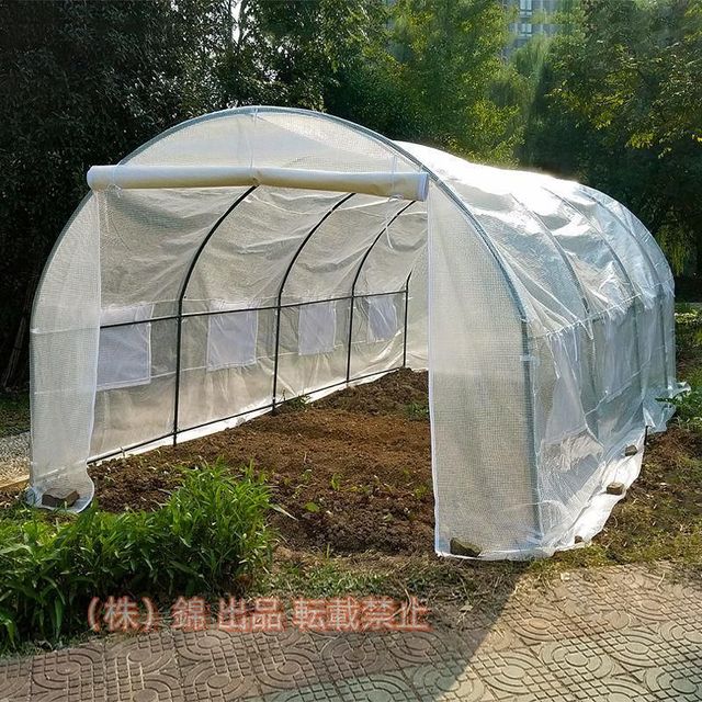 園芸用菜園ハウス ビニールハウス 鋼パイプ ダブルドア 通気性良い大型  ミニ 簡易温室 巻き上げ式 家庭菜園 株式会社錦 畑用 農業用 庭 (300×200×200cm)