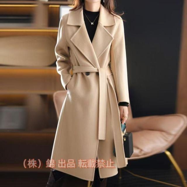 上品ロングコート　ウール100% リバーコート　ダブルフェイスコート　一枚仕立て　通勤S?XＬ　上品株式会社錦　大人　ほっそり効果大 20代30代40代50代