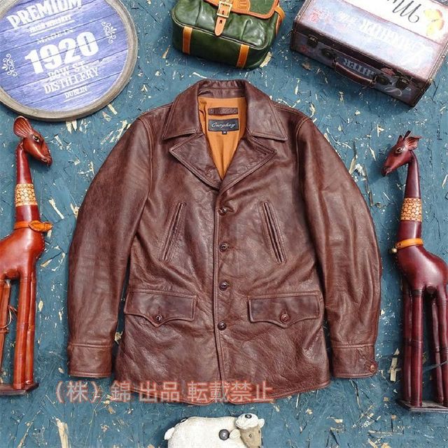高品質 馬革 復刻20's スイッチヤードコート レザージャケット ダークブラウン カーコート ワークコート株式会社錦 ブレーキマン