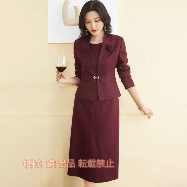 セットアップ ワンピーススーツ アンサンブル ジャケット 結婚式 フォーマル 顔合わせ株式会社錦 服装 春秋40代50代60代 着痩せ 体型カバー 母親 食事会 行事