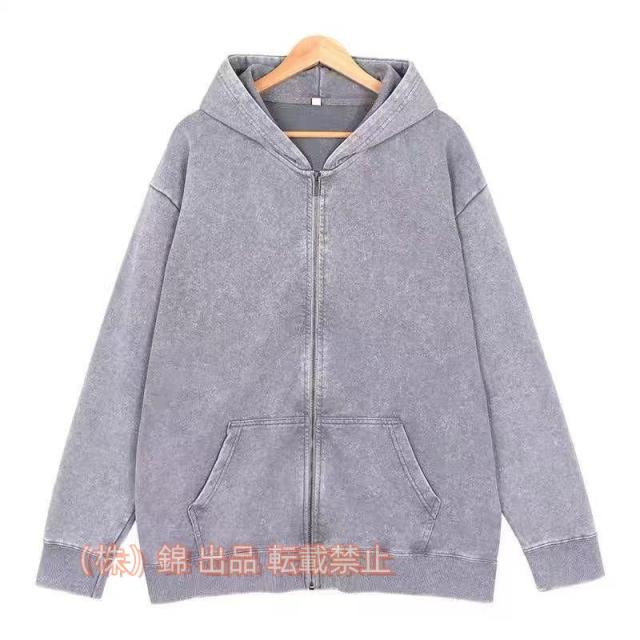 パーカー 秋服 秋物 ウォッシュ レトロ 大きいサイズ ジップアップ 株式会社錦 トップス メンズ レディース ファッション