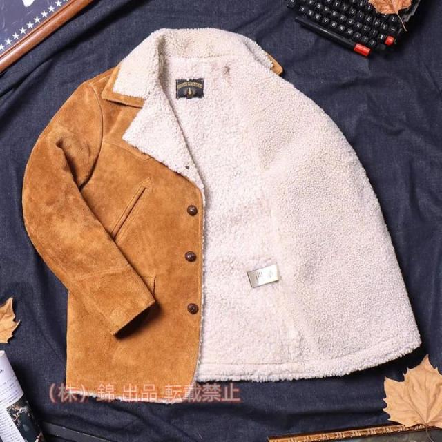 アメリカンレトロファーマーレザーコート男性用、株式会社錦綿第一層牛革と羊皮ワンピースインナーミドルコート