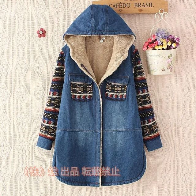 レディース ジージャン デニムコート ボアジャケット 株式会社錦 ランチコートGジャン 裏起毛 ポケット 厚手 オシャレ ふわふわあったか　大人カジュアル