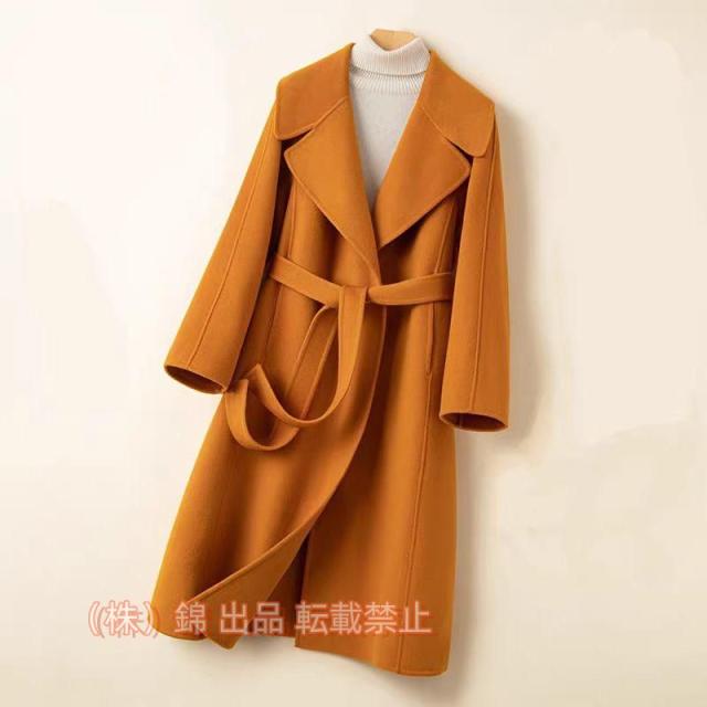 上品ロングコート　ウール100% リバーコート　ダブルフェイスコート　一枚仕立て　オレンジ　株式会社錦ブラック　上品　大人
