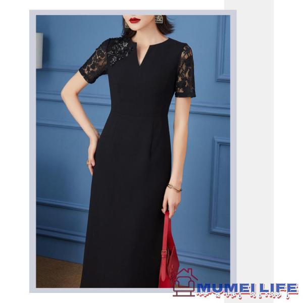 ライン ロング 半袖 結婚式ワンピース フォーマルドレス お食事会 両親