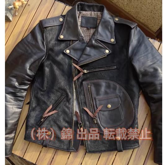 特売！新入荷☆ J24 レザージャケット ブラック 株式会社錦 イタリアンレザー 馬革+馬の毛