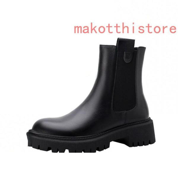 本革サイドゴアブーツサイドゴアショートブーツ 厚底 レディースレイン