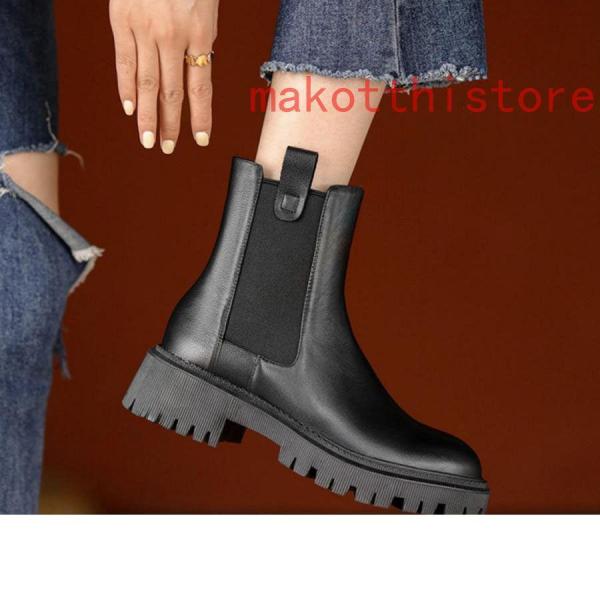 本革サイドゴアブーツサイドゴアショートブーツ 厚底 レディースレイン