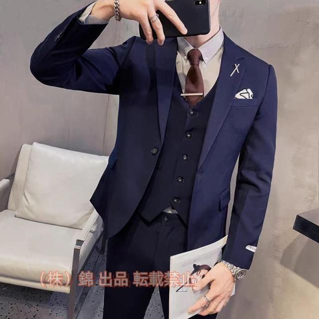 結婚式スーツ メンズスーツ 3ピース スーツセット 紳士服 シングルスーツ 3点セット ジャケット++パンツ株式会社錦 韓国風 ビジネススーツ 上下 冠婚葬祭 通勤