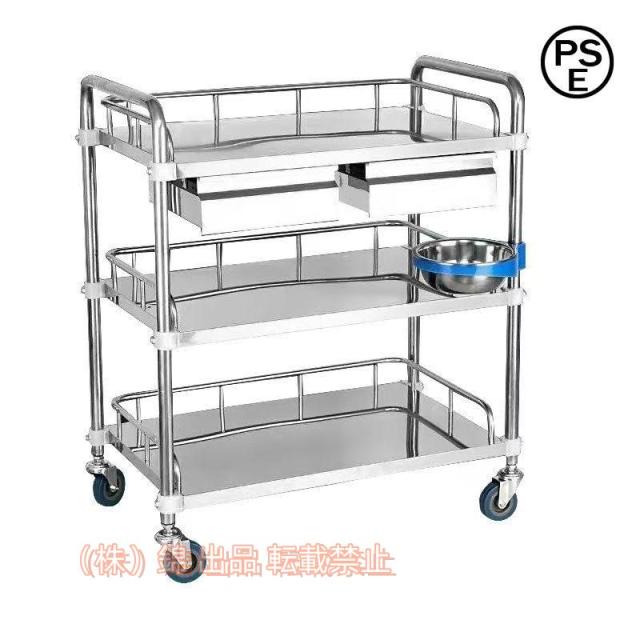 移動式ステンレス鋼の医療機器のトロリー美容院の処置車キャスター付き株式会社錦医療用トロリーステンレススチール製医療カートダブル引き出し付き病院用トロリ