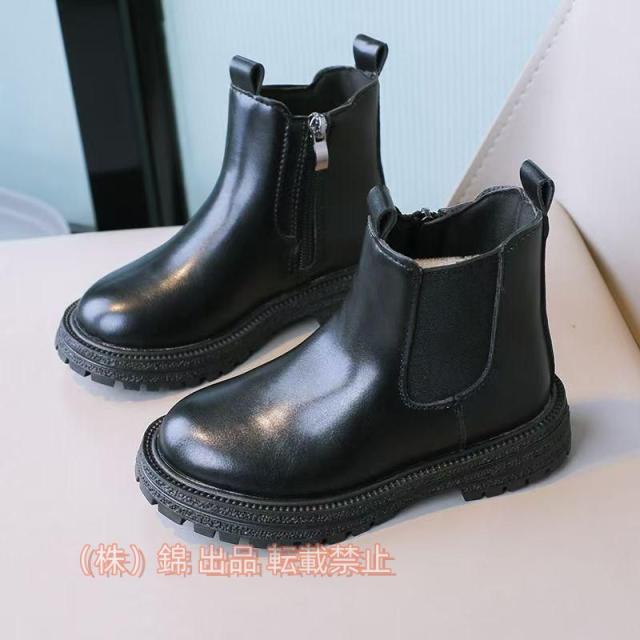 本革 サイドゴアブーツサイドゴアショートブーツ 厚底 レディースラウンドトゥ靴ミドル丈チェルシーブーツ株式会社錦 ベルト飾りスムース