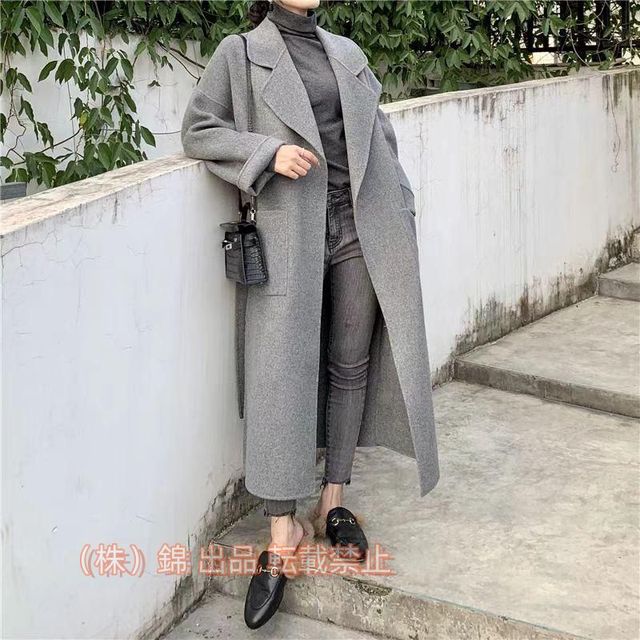 上品ロングコート　ウール100% リバーコート　ダブルフェイスコート　一枚仕立て　でかポケット付き株式会社錦　大人 冬　防寒　グレー　大人