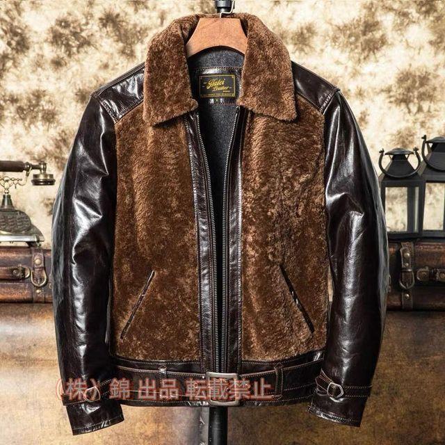 》1930ヒグマジャケットファーワンピースレトロ本革ジャケットメンズ綿1層目牛革レザージャケット株式会社錦素材は牛革+ウールで構成されています