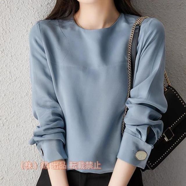 ブラウスシルク立ち襟レディース秋フォーマル長袖インナートップスプリーツシフォンきれいめオフィス通勤OL事務株式会社錦母の日S/M/L/LL/2XL送料無料