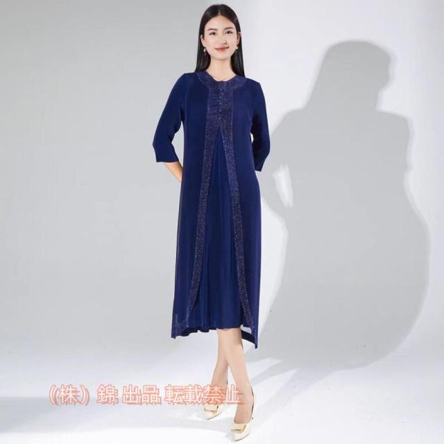 レイヤード風 ワンピース レディース パーティードレス 結婚式 お呼ばれドレス株式会社錦 60代 50代 40代 袖あり 長袖 フォーマルワンピース 上品 重ね着風