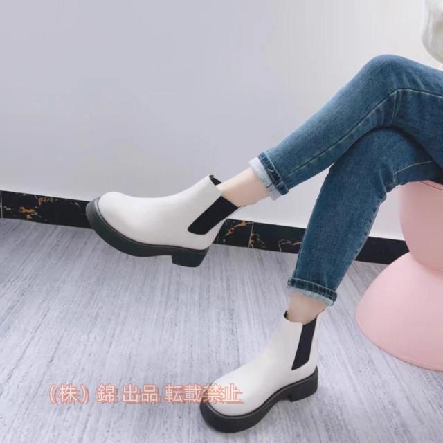 本革サイドゴアブーツサイドゴアショートブーツ厚底レディースラウンドトゥ靴ミドル丈チェルシーブーツ株式会社錦スムースブラック大きいサイズ22cm25.5cmまで