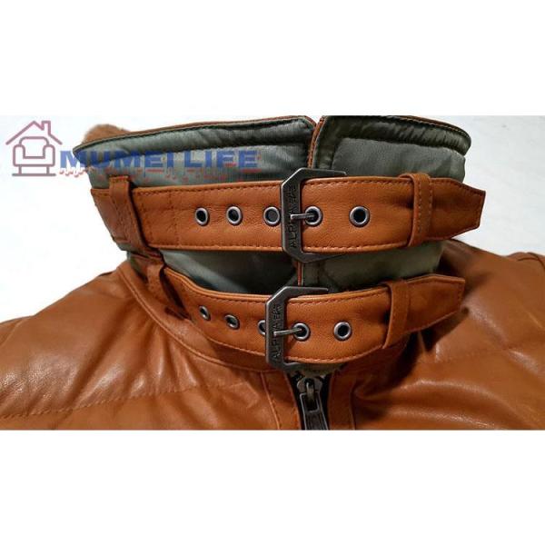 3XL☆ライダースダウンレザージャケット☆茶☆ 上層羊皮 保温 防風