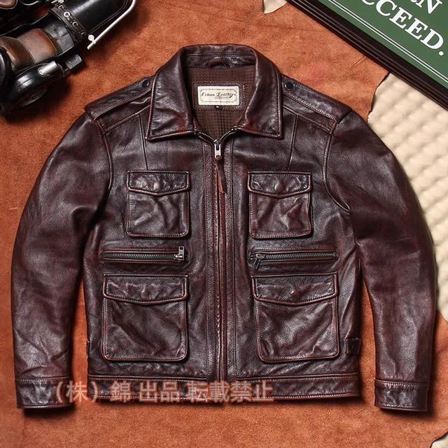 石磨を古くして クラシックで M65のハンティングジャケット 上質な牛革 メンズレザー株式会社錦、レザージャケット