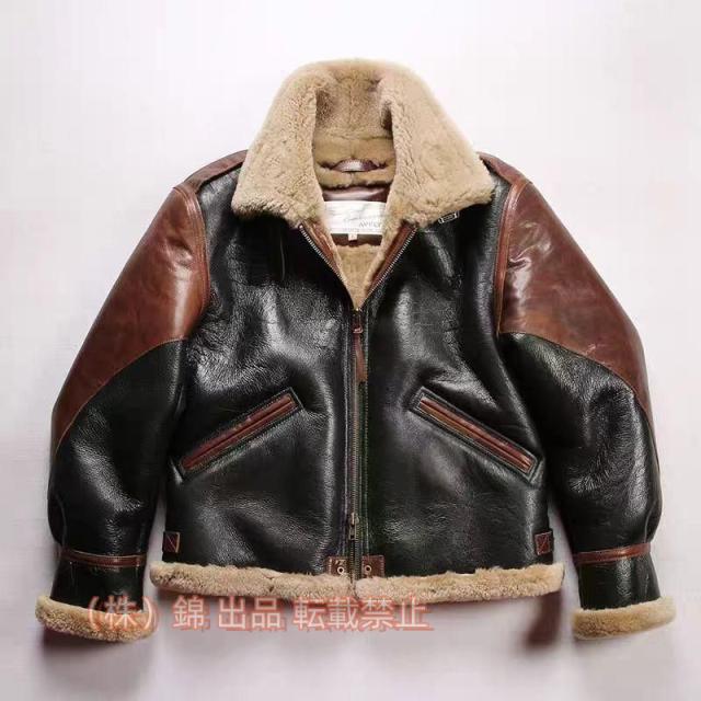 6ムートンジャケット　復古調　本革フライトジャケット　切り替え　馬革　メンズ ボアジャケット株式会社錦　防寒