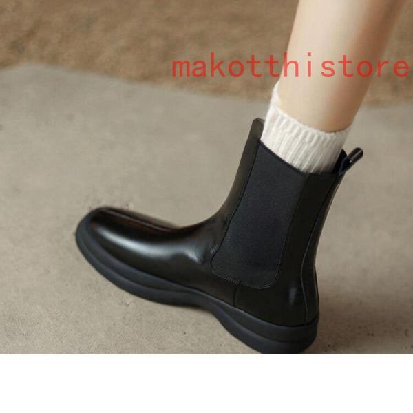 レディース ショートブーツ 本革 サイドゴアブーツ 牛革 ローヒール チェルシーブーツ 錦 厚底 身長アップ アンクルブーツ プラットフォーム レザー 4.5cm
