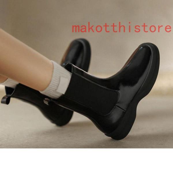 レディース ショートブーツ 本革 サイドゴアブーツ 牛革 ローヒール チェルシーブーツ 錦 厚底 身長アップ アンクルブーツ プラットフォーム レザー 4.5cm