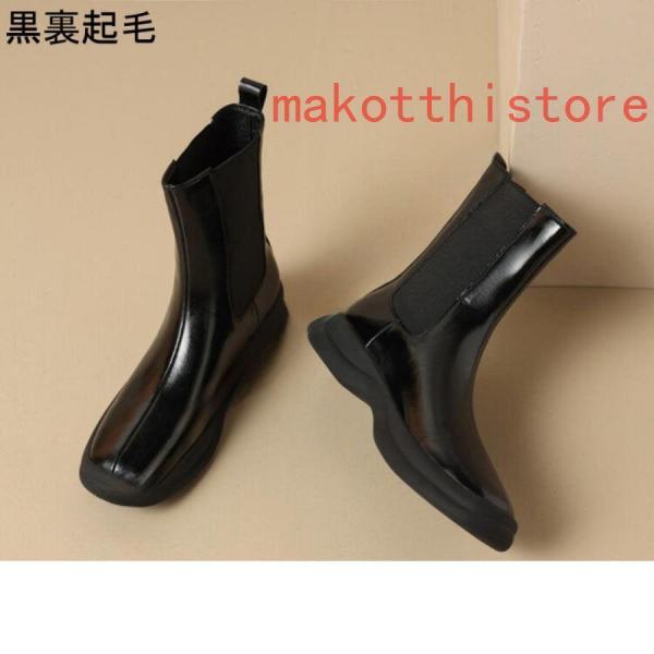 レディース ショートブーツ 本革 サイドゴアブーツ 牛革 ローヒール チェルシーブーツ 錦 厚底 身長アップ アンクルブーツ プラットフォーム レザー 4.5cm