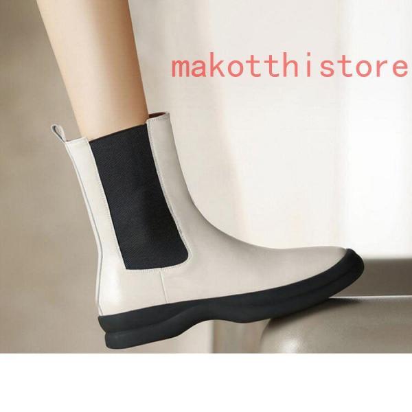 レディース ショートブーツ 本革 サイドゴアブーツ 牛革 ローヒール チェルシーブーツ 錦 厚底 身長アップ アンクルブーツ プラットフォーム レザー 4.5cm