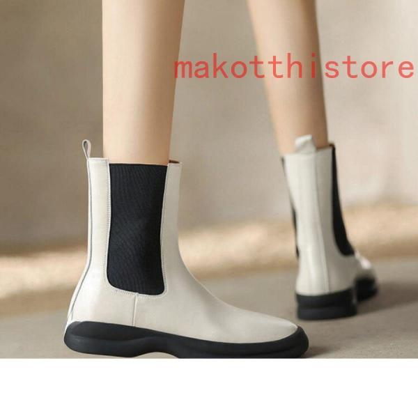 レディース ショートブーツ 本革 サイドゴアブーツ 牛革 ローヒール チェルシーブーツ 錦 厚底 身長アップ アンクルブーツ プラットフォーム レザー 4.5cm