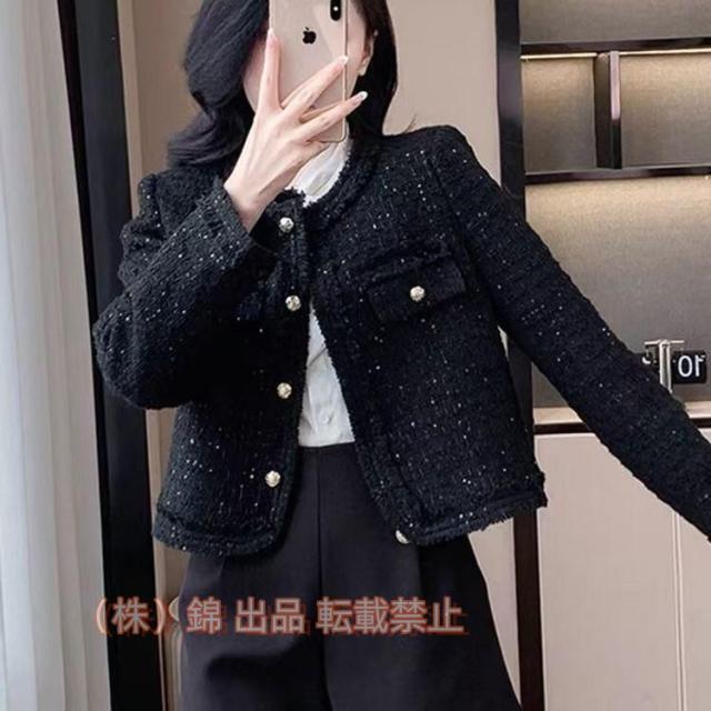 ノーカラージャケット　ブラック　ラメ　ツイードジャケット　イベント　セレモニー　株式会社錦パーティー　大きいサイズ有り　Sから2L20代30代40代50代60代
